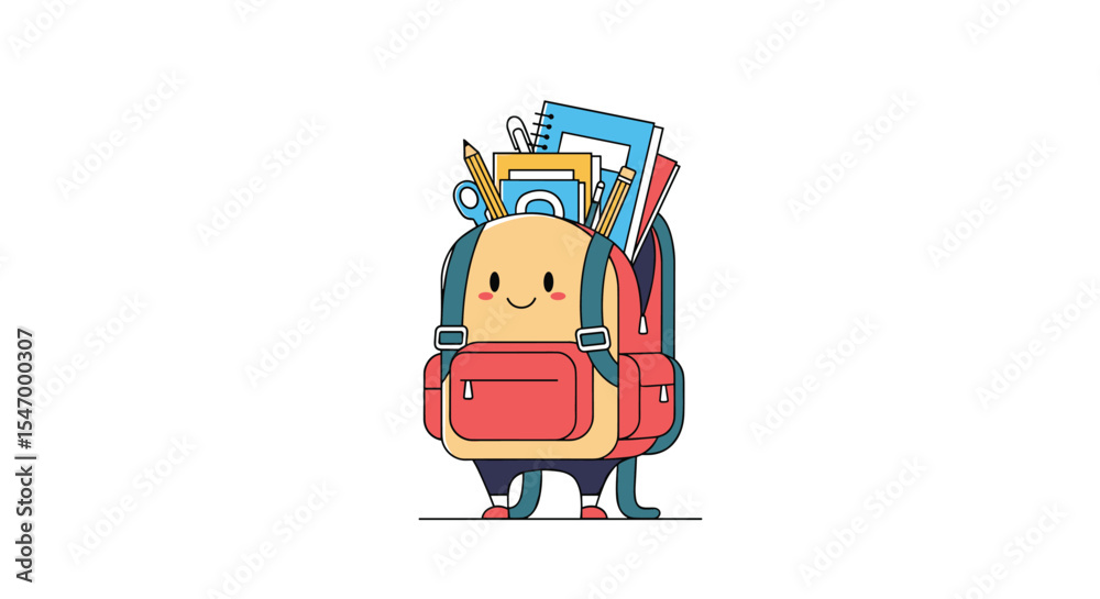 Adorable animated backpack character filled with school supplies for ...