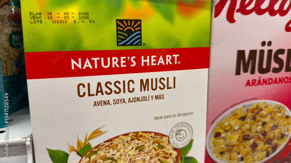 GUAYAQUIL, ECUADOR - JUN 22, 2025: Nature’s Heart Classic Musli cereal ...