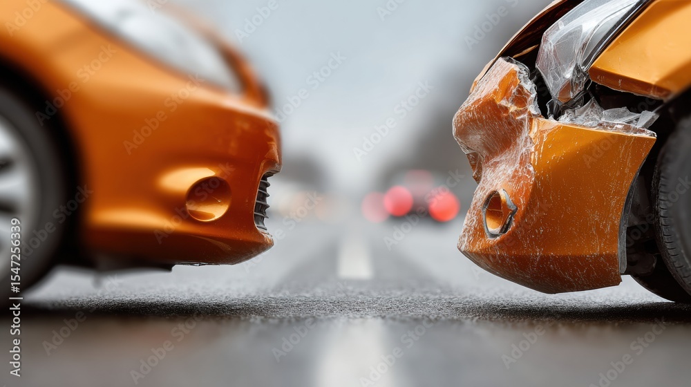 Urban Car Collision Crash Investigation with Crumpled Metal Front ...