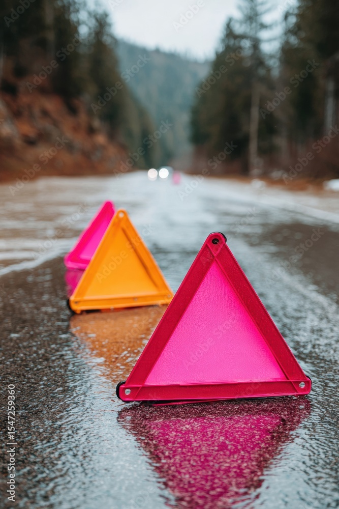 Flood Warning Emergency Workers Setting Up Reflective Road Signs on ...