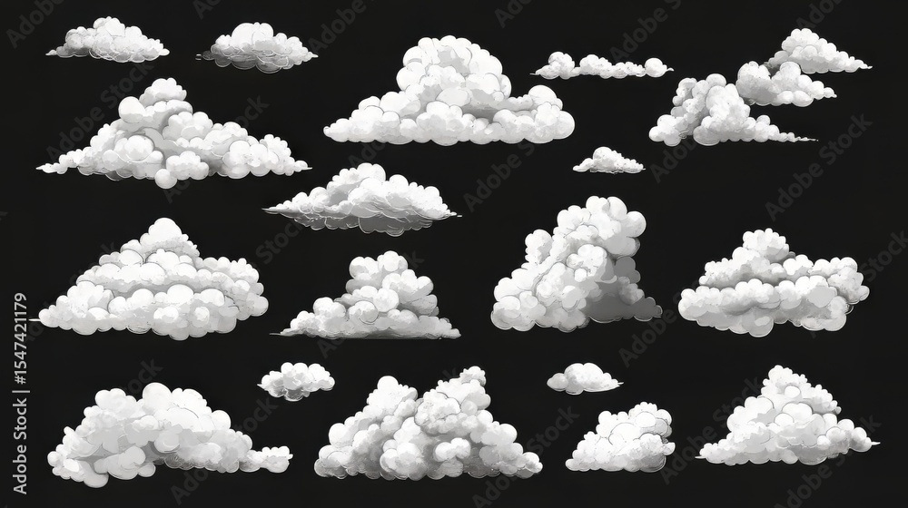Big vector set of thirty-six white cloud shapes Stock Illustration ...