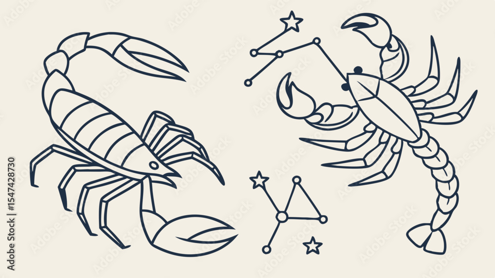 Stock-Vektorgrafik „Scorpio and Cancer zodiac signs line art with ...