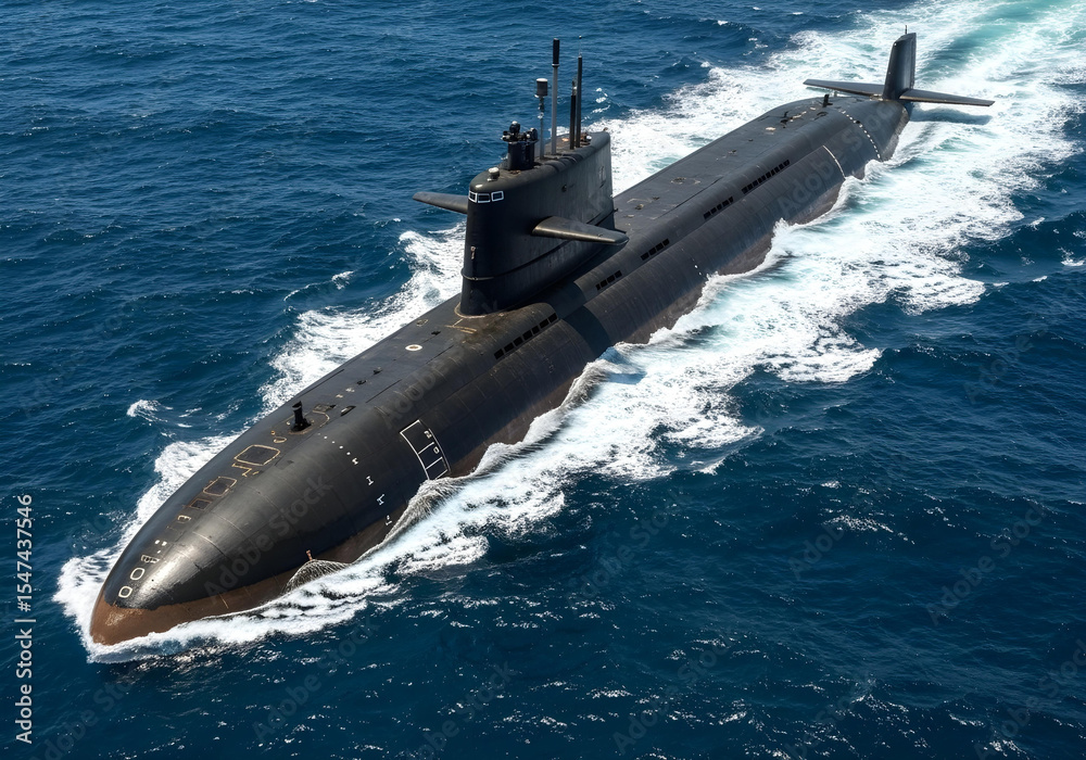 military naval warship: a strategic ballistic missile submarine on a ...