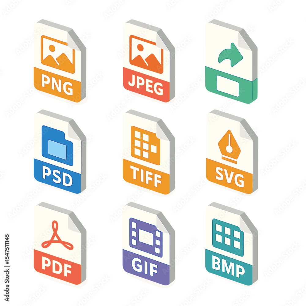 File Format Icons. Isometric Flat icon set of export and file formats ...