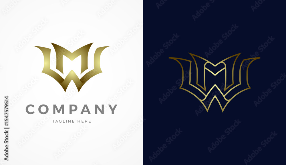 Initial Letter WM Logo Design, stylish and luxury golden letter WM with ...