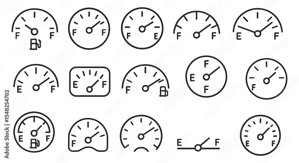 Full fuel gauge icon set, vector illustration, automotive icons ...