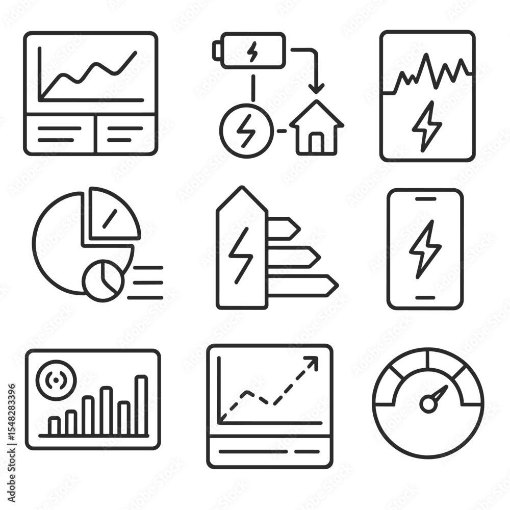 เวกเตอร์ Stock Energy Monitoring Icons. Line style icons of energy ...