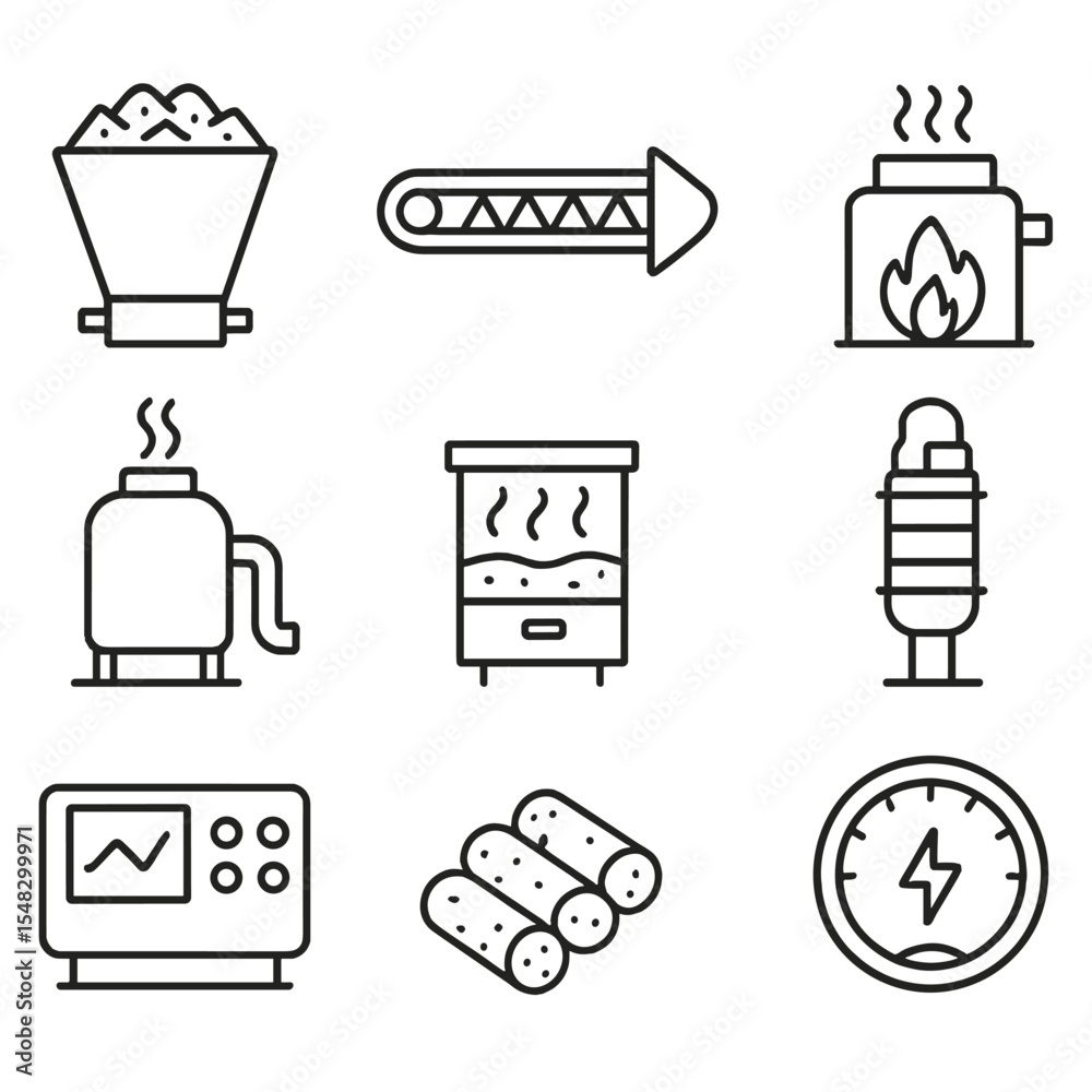 Biomass Generator Icons. Outline style icons of Biomass Generator ...