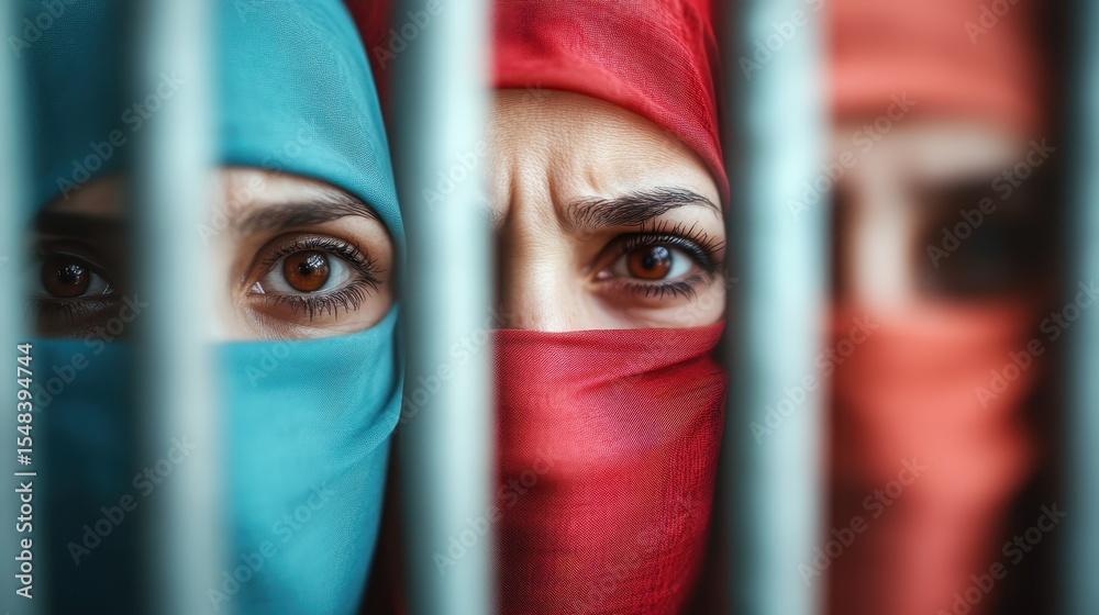 The determined expressions of two women, with one wearing a blue hijab ...