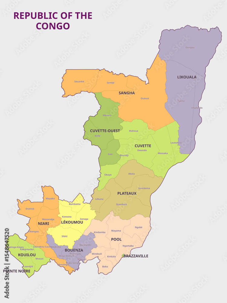 Map of the Republic of the Congo Provinces and Regions Stock Vector ...