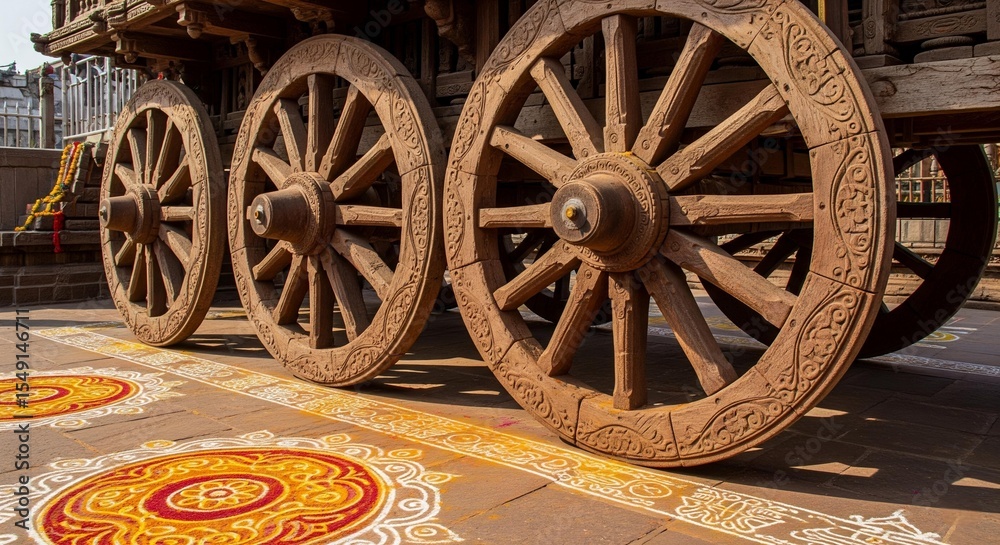 Jagannath rath wheels with turmeric and vermilion powder on temple ...