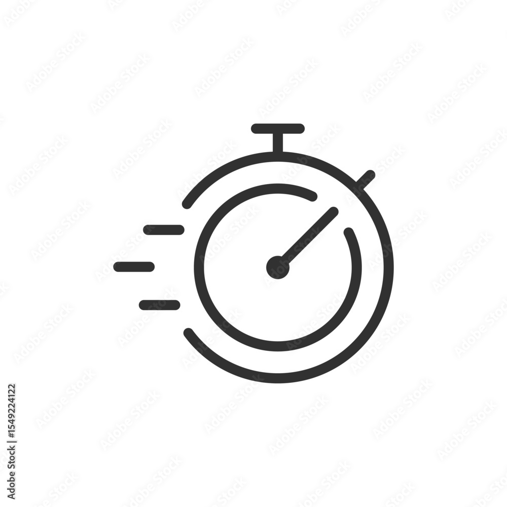 Stopwatch with motion lines, linear icon. Fast timing, urgency, and ...