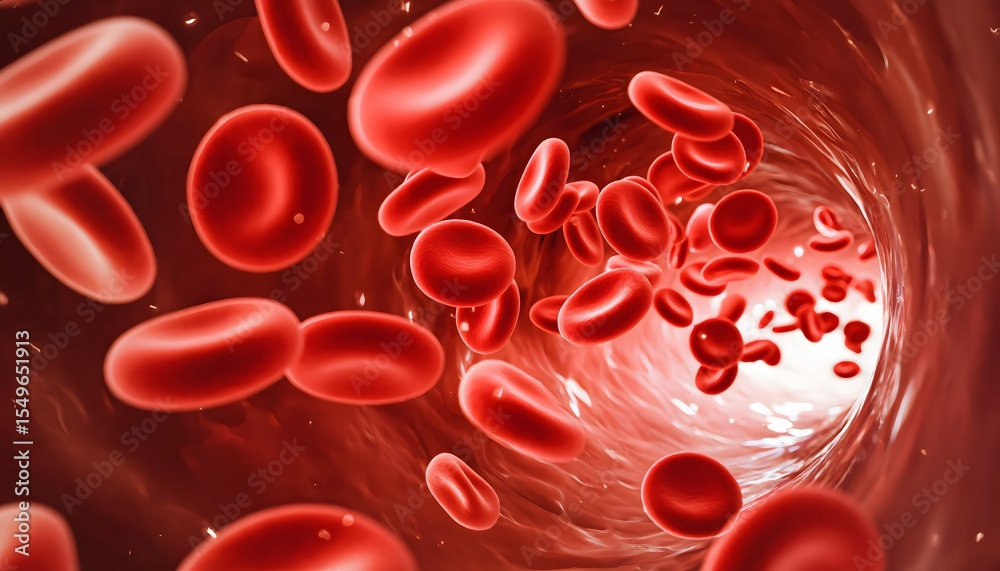 Red blood cells (erythrocytes) and platelets flowing smoothly through a ...