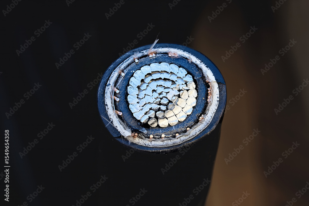 Stockfoto High voltage electrical cable cross-section showing internal ...