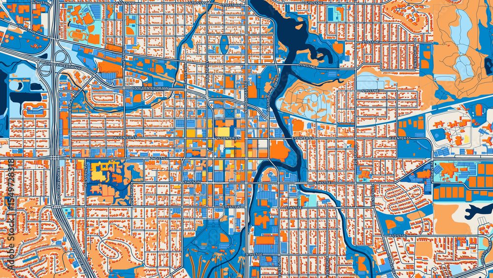 Colorful Rochester Street Map with Labels and Buildings Stock ...