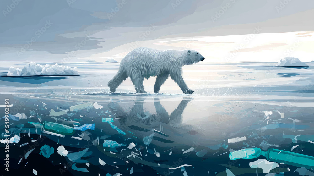 Stock-Foto „Climate change. Garbage patch. Polar bear among plastic ...