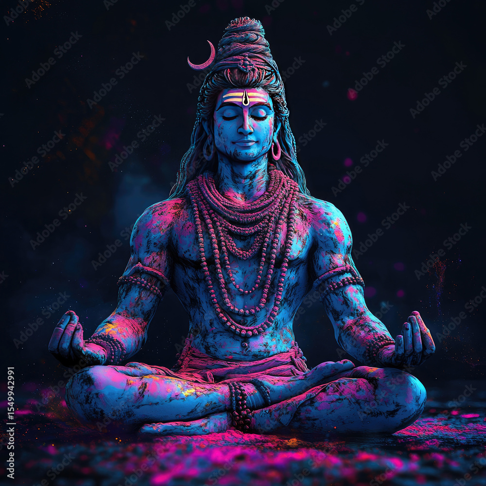 Lord Shiva meditating in a colorful acrylic style Stock Photo | Adobe Stock