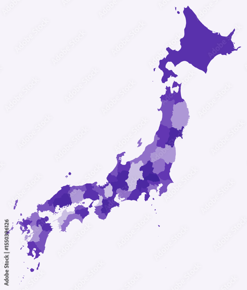 Map of Japan with regions. A simple country border map with regional ...