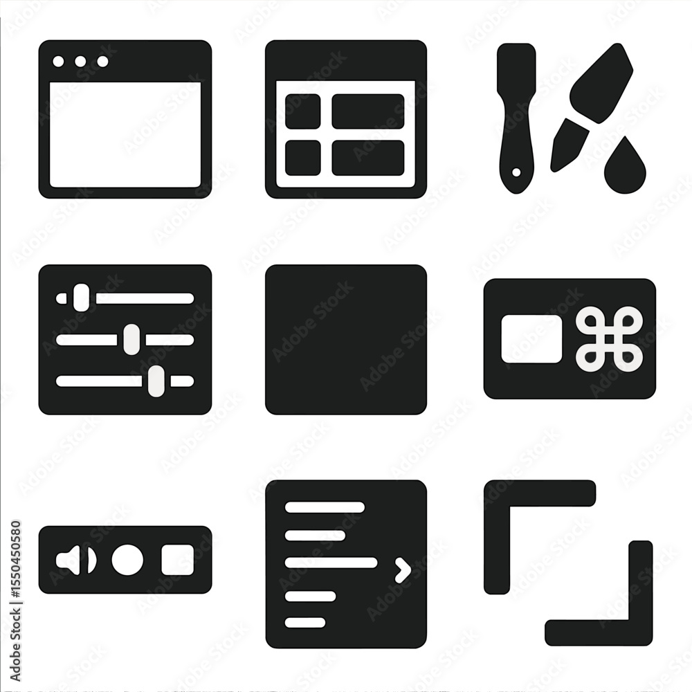 UI Solid Icons. Solid style icons of desktop application UI: desktop ...