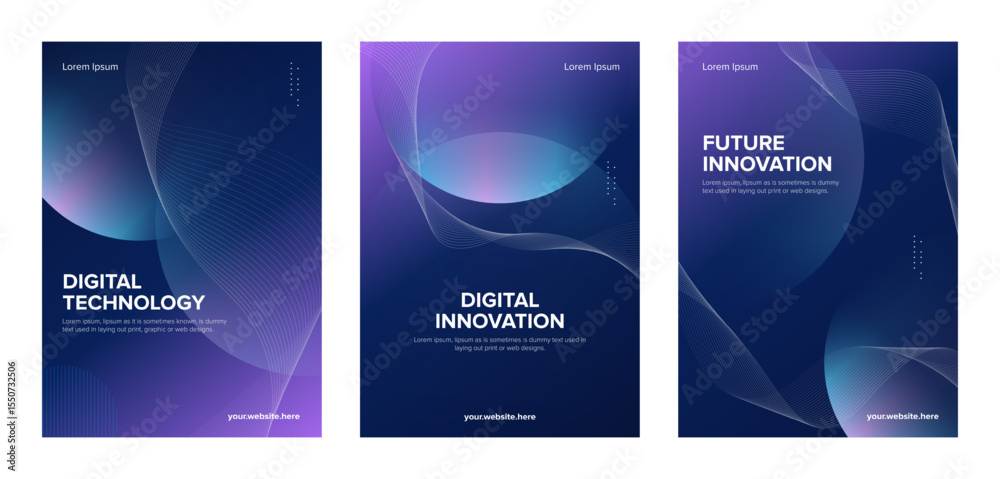 Technology concept poster set. Business AI digital vector template with ...