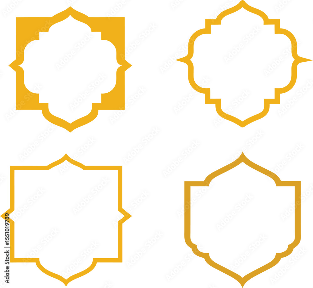 set of vintage labels.Gold traditional islamic window shape arabic ...