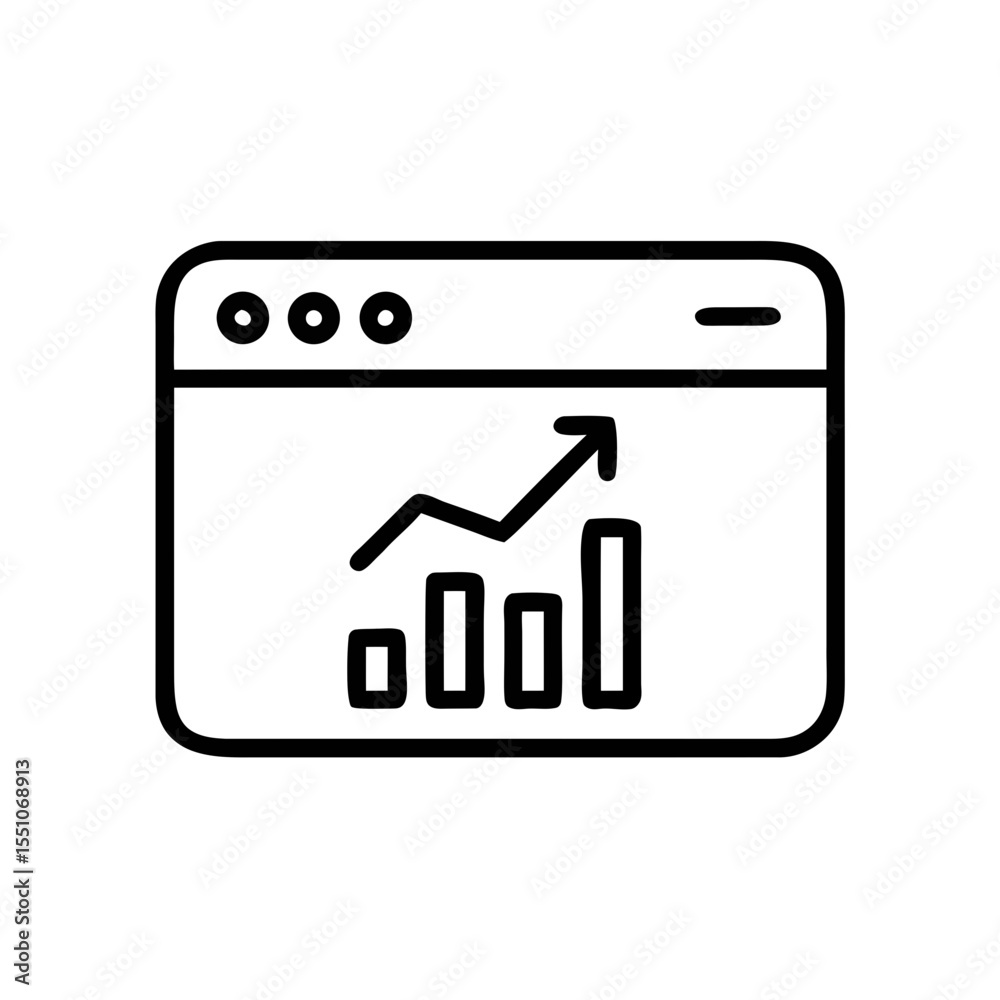 Web Analytics Growth Icon Outline – Vector Line Art of Browser with Bar ...