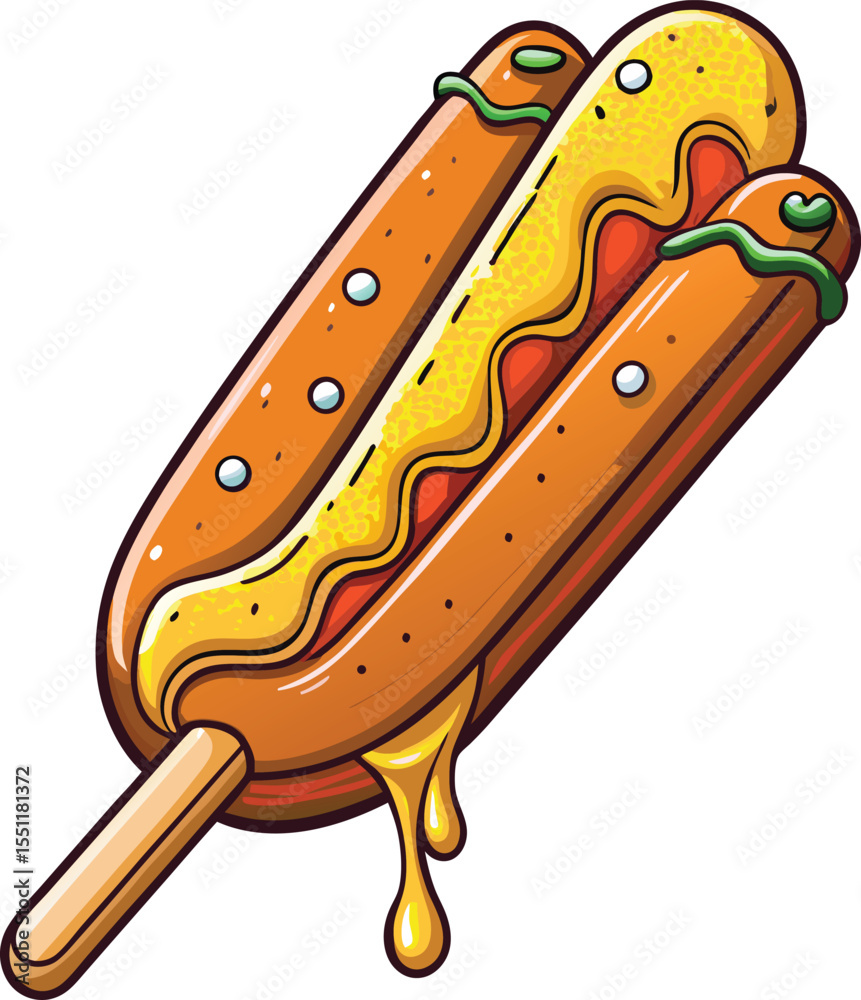 Cartoon Illustration of a Corn Dog on a Stick, Tasty Fair Food Snack ...