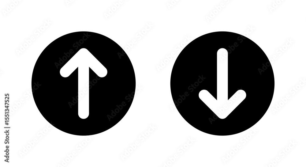 Stock-Vektorgrafik „Up and down arrow icon on black circle. Upward and ...