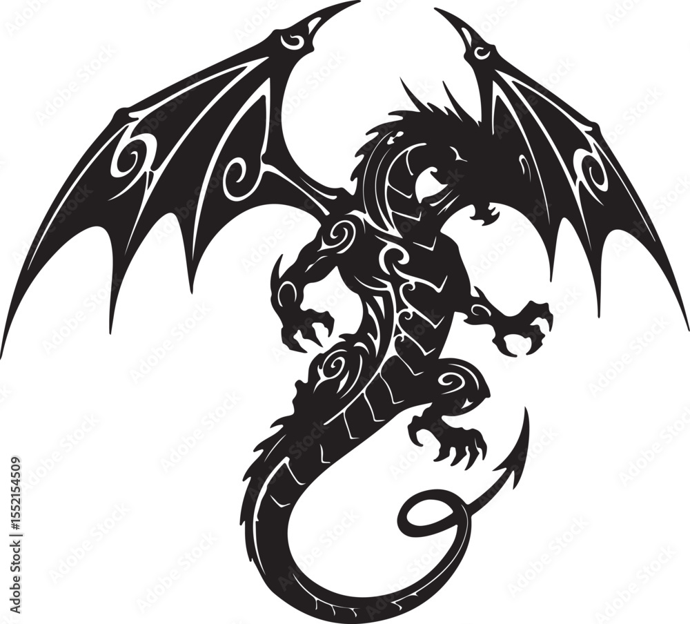Stock-Vektorgrafik „Stylized tribal dragon silhouette with aggressive ...