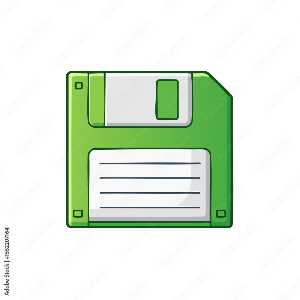 Nostalgic Green Floppy Disk Illustration Representing Vintage Computing ...