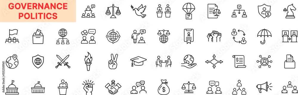 Governance Politics Line Icon Design Featuring Voting, Government, Law ...