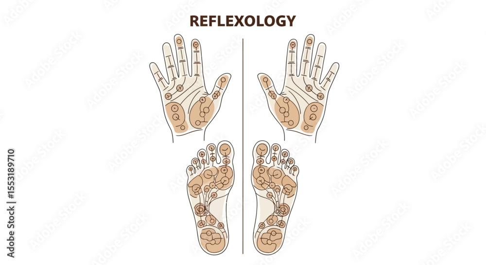 Hand and Foot Reflexology Chart with Marked Pressure Points 素材庫向量圖 ...