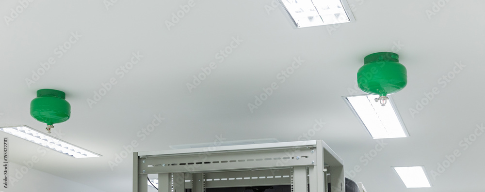 Photo Stock Automated Fire Extinguisher set in building. Fire sprinkler ...