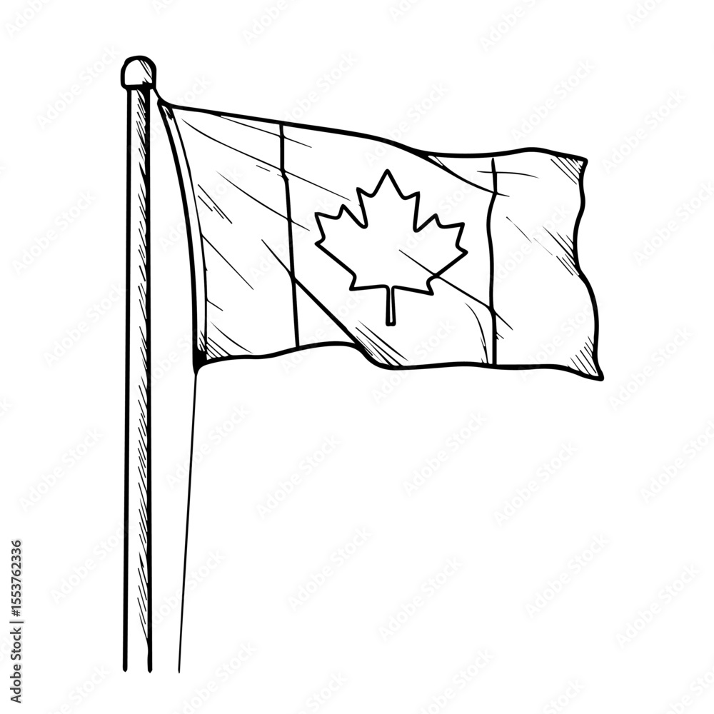 Praca wektorowa bez tantiem: Canadian flag waving on flagpole. Detailed ...
