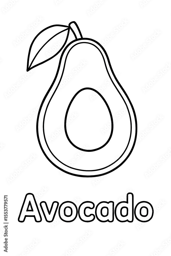 Printable Avocado Coloring Page Fun and Educational Activity for Kids ...