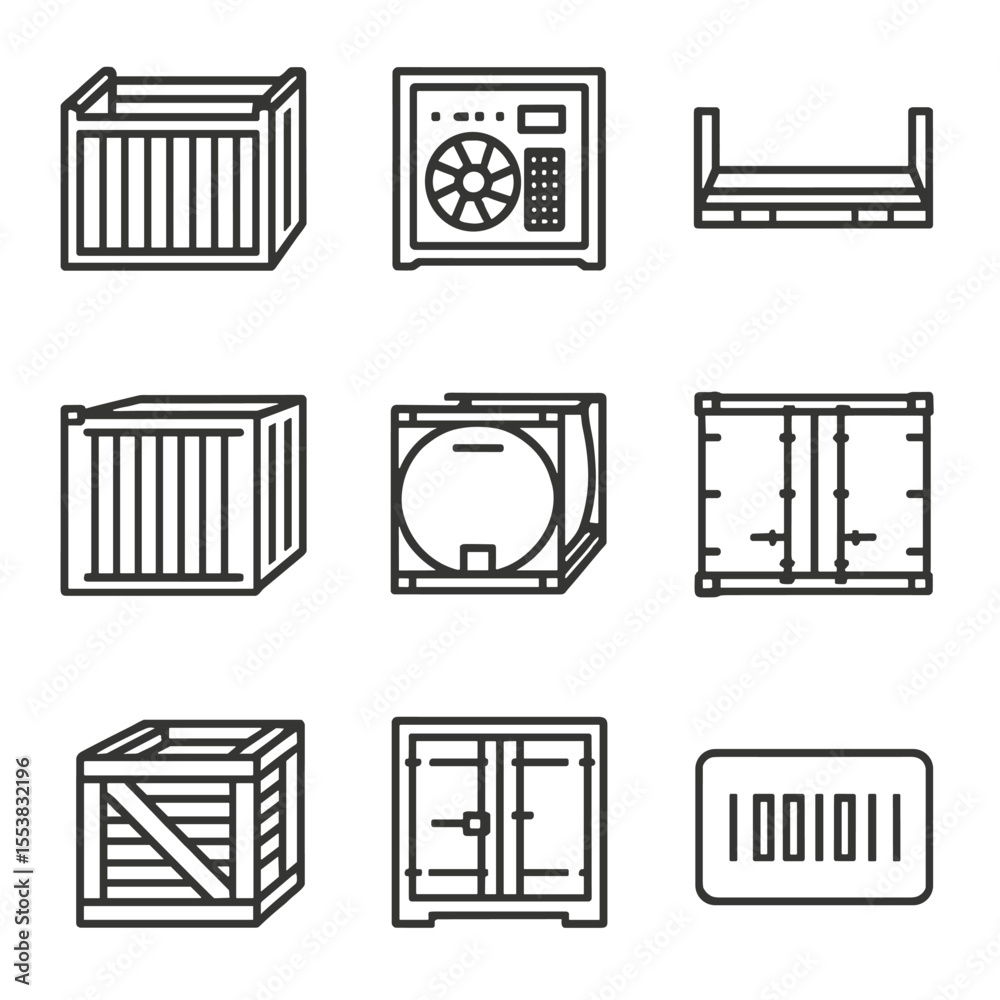 Image vectorielle Stock Sea Container Icons. Outline style icons of Sea ...