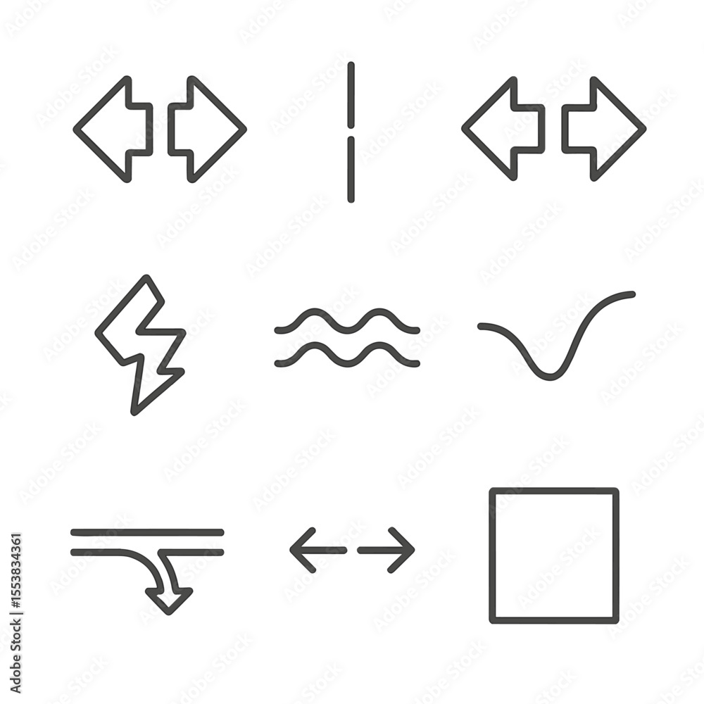 Tectonic Map Symbols. Outline style icons of Tectonic Map Symbols ...