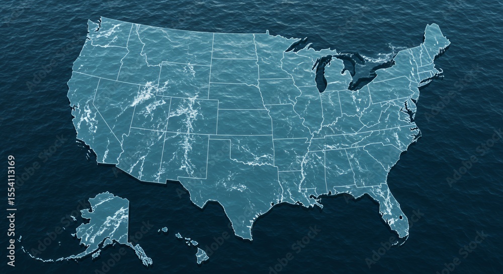 Submerged States: A Map of the United States Appears to Sink Beneath ...