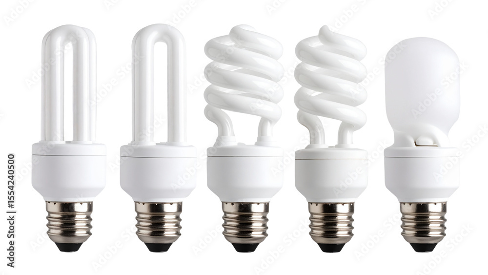 Stock-Foto „Compact fluorescent light bulbs in various shapes including ...