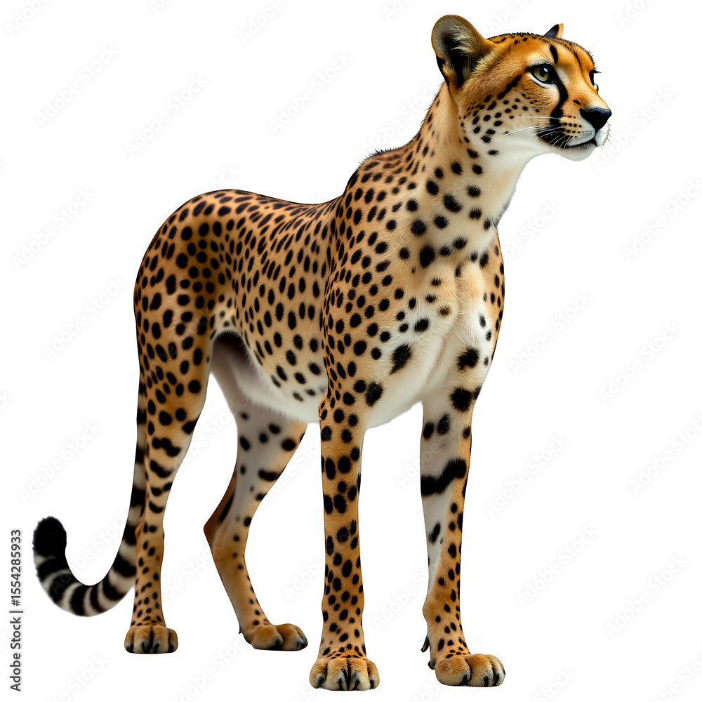 Cheetah with Black Spots on Transparent Background, 3D Realism Graphic ...