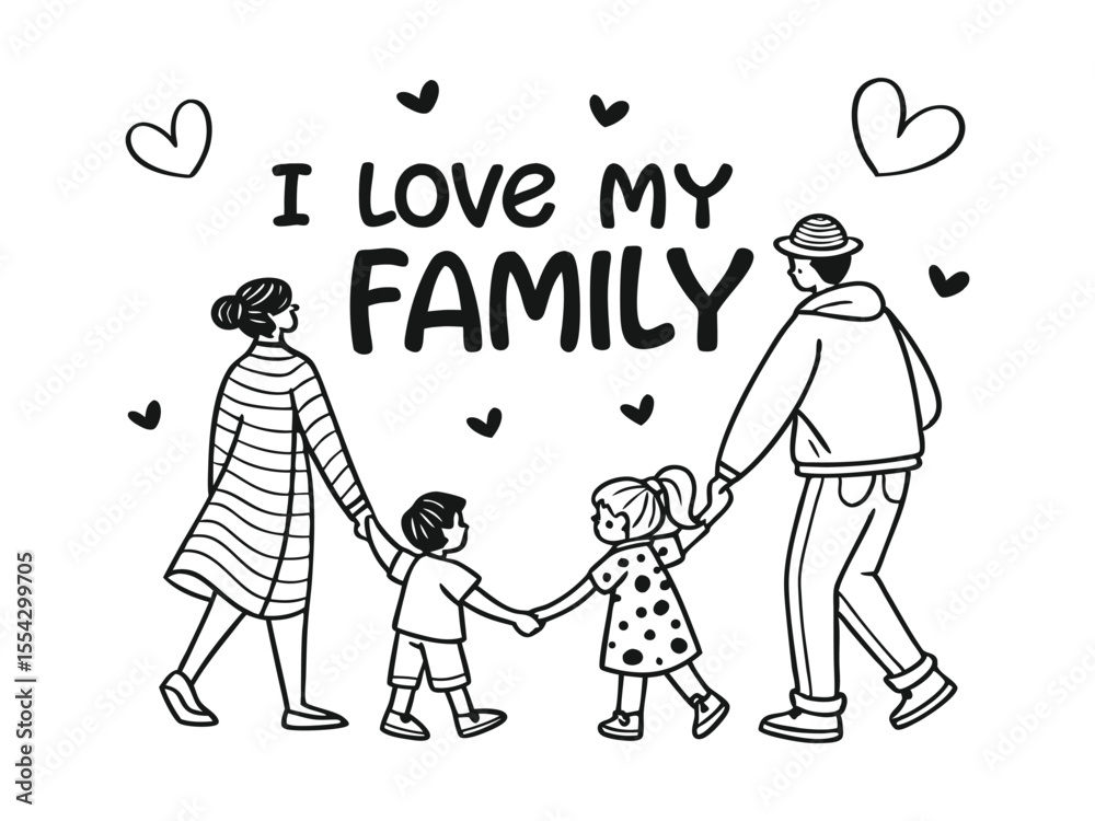 I love my family coloring page. You can print it. Black and white ...