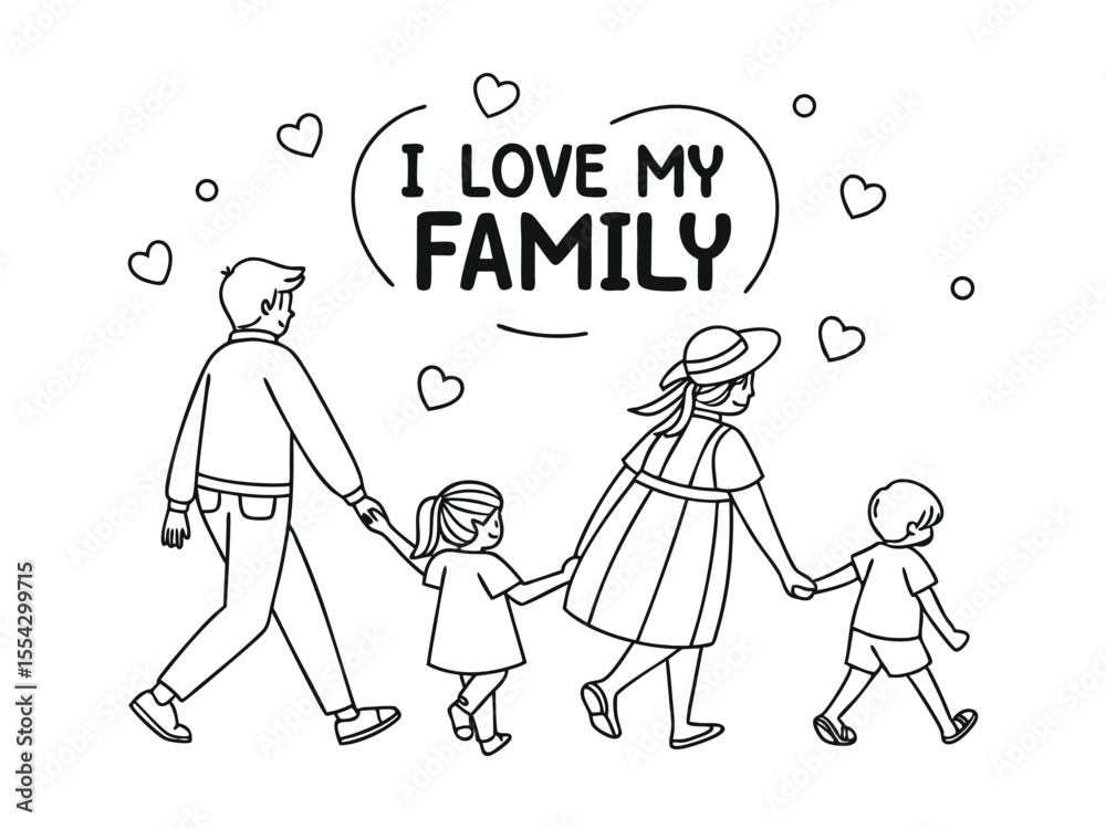 I love my family coloring page. You can print it. Black and white ...
