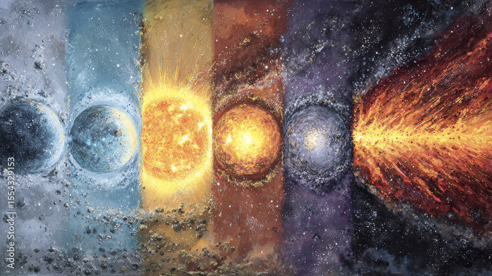 Star life cycle sequence showing stages from birth to explosion in ...