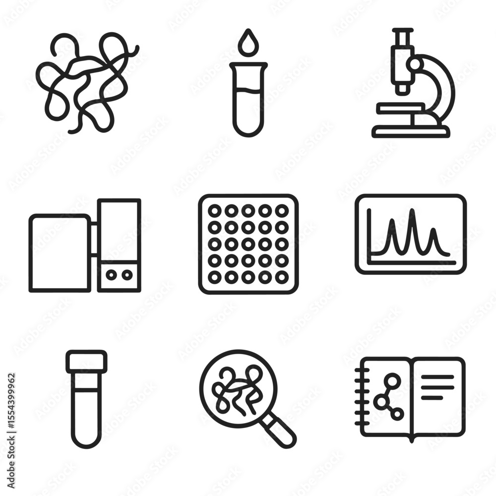 Biomarker Discovery Icons. Outline icon set of biomarker discovery ...