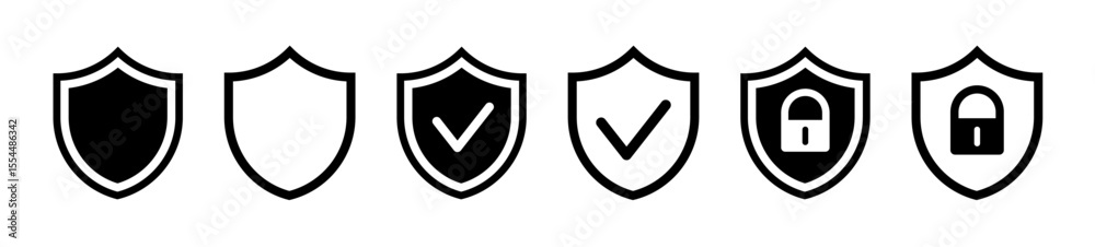 Security shield icons, security shields logotypes with check mark and ...