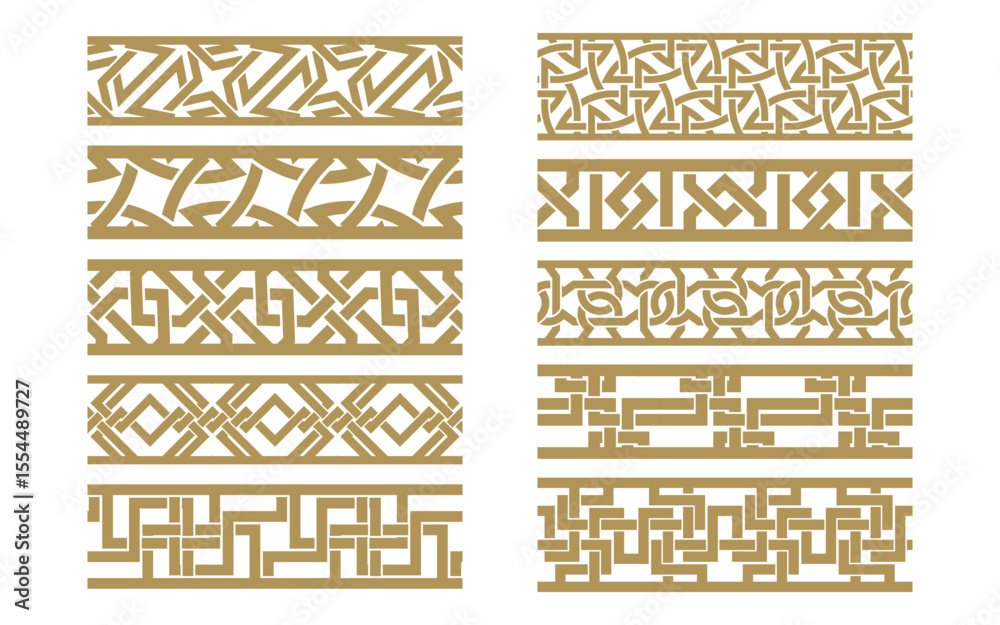 Vector bundle of 10 ribbon-style borders with intricate interlace ...