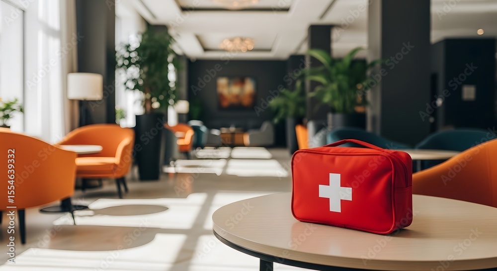 First Aid Kit in Modern Hotel Lobby Ensuring Safety and Preparedness in ...