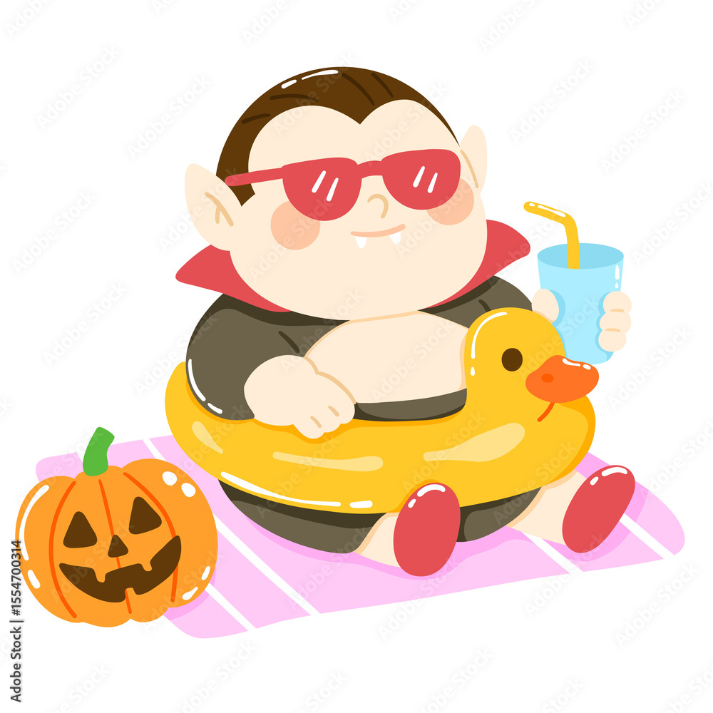 Cartoon Vampire Relaxing at the Beach Stock Illustration | Adobe Stock