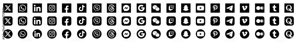 Social network buttons 2025. Social media web icon set. X, Facebook ...
