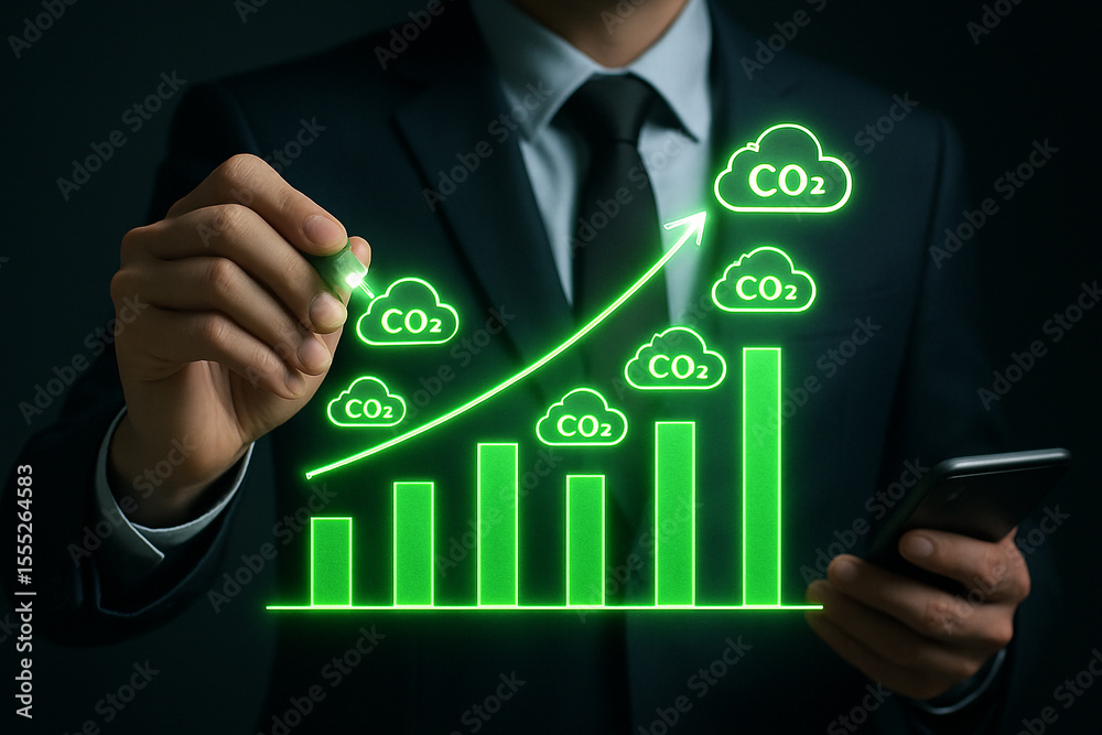 Co2 emissions graph rising concept of carbon footprint increase and ...